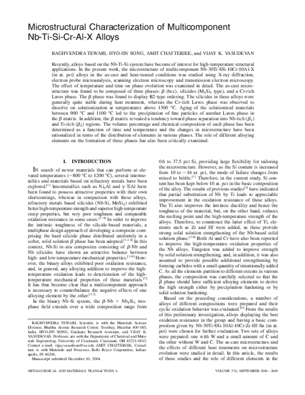 (PDF) Microstructural characterization of multicomponent Nb-Ti-Si-Cr-Al-X alloys