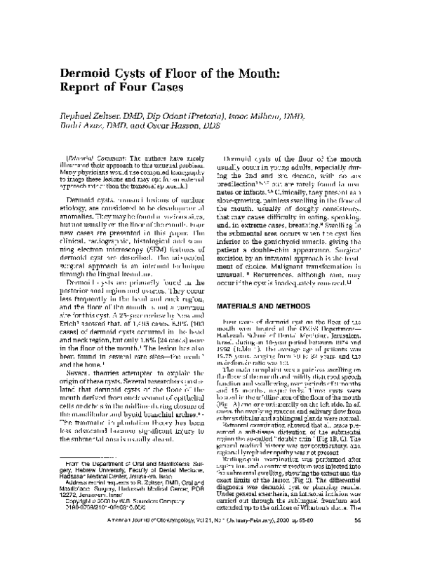 Pdf Dermoid Cysts Of Floor Of The Mouth Report Of Four Cases Oscar
