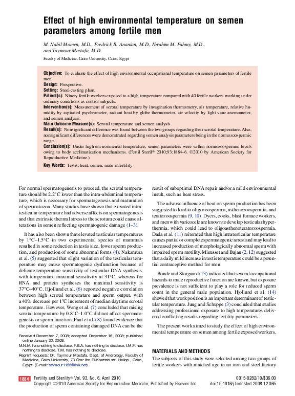 (PDF) Effect of high environmental temperature on semen parameters ...