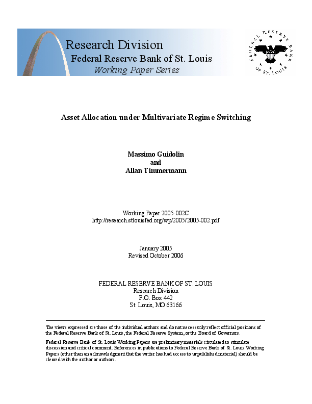 (PDF) Asset allocation under multivariate regime switching