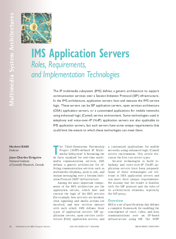 (PDF) IMS Application Servers: Roles, Requirements, and Implementation Technologies