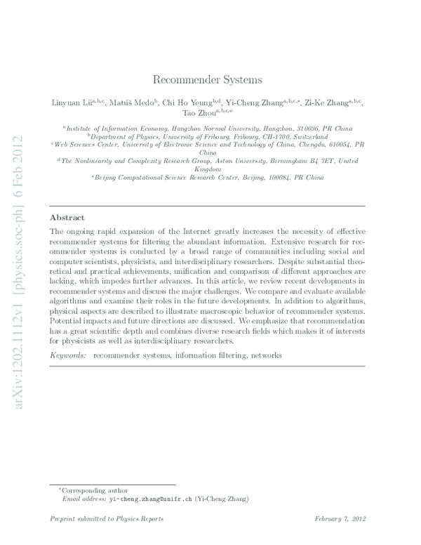 (PDF) Recommender systems
