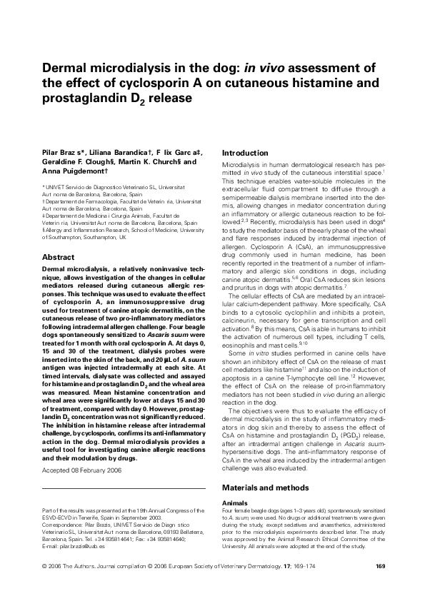 (PDF) Dermal microdialysis in the dog: in vivo assessment of the effect ...