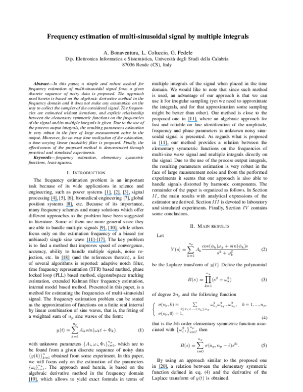 (PDF) Frequency estimation of multi-sinusoidal signal by multiple integrals