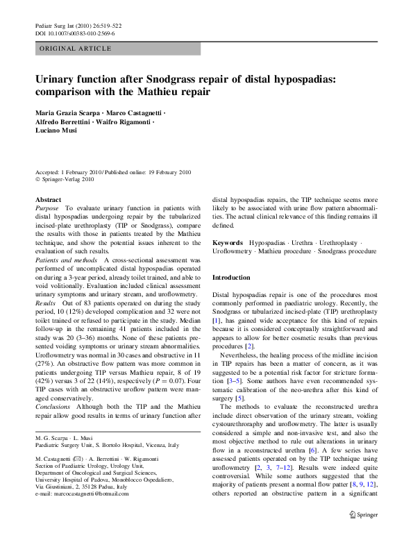 (PDF) Urinary function after Snodgrass repair of distal hypospadias ...