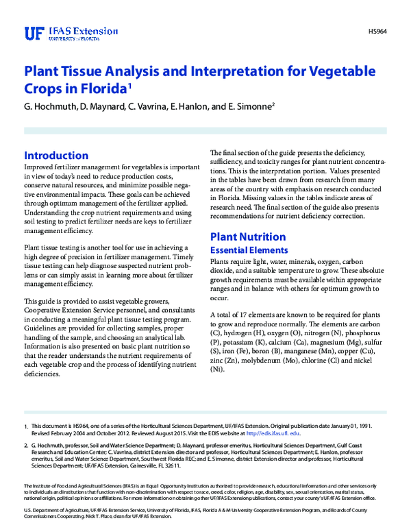 (PDF) Plant Tissue Analysis and Interpretation for Vegetable Crops in ...