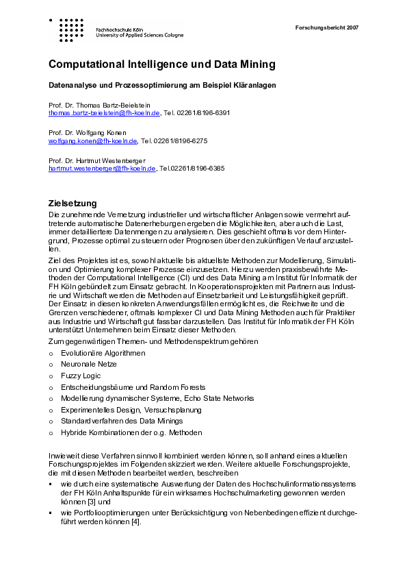 (PDF) Computational Intelligence und Data Mining -- Datenanalyse und Prozessoptimierung am ...