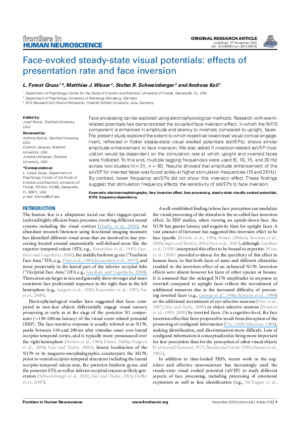 (PDF) Face-evoked steady-state visual potentials: Effects of presentation rate and face inversion