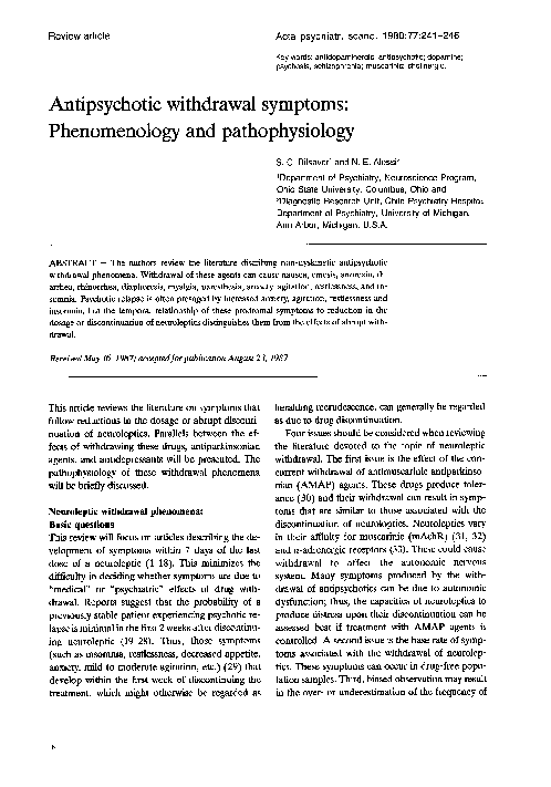 (PDF) Phenomenology and pathophysiology of antipsychotic withdrawal ...