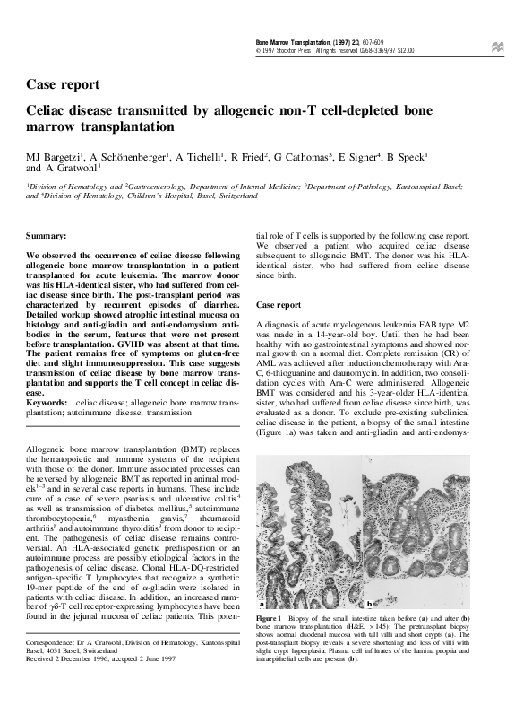 (PDF) Celiac disease transmitted by allogeneic non-T cell-depleted bone ...