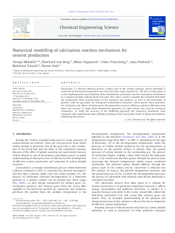 (PDF) Numerical modelling of calcination reaction mechanism for cement ...