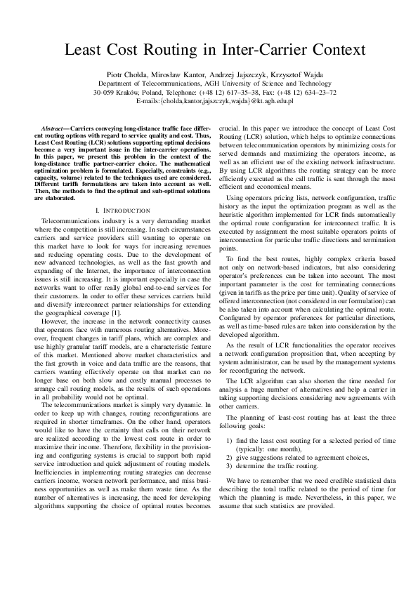 (PDF) NGL01-1: Least Cost Routing in Inter-Carrier Context