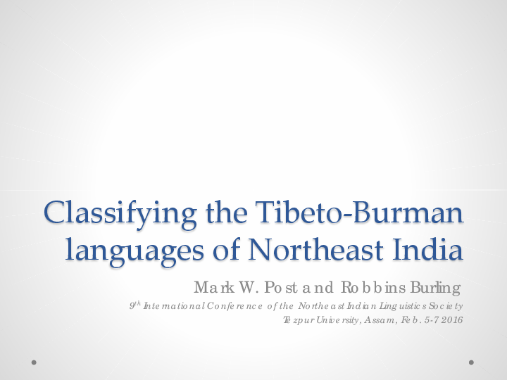 (PDF) Classifying the Tibeto-Burman languages of Northeast India
