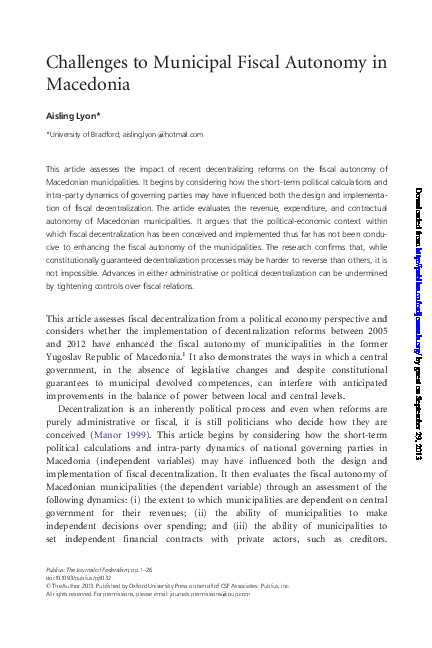 (PDF) Municipal Fiscal Autonomy and the Inter-Governmental Balance of ...