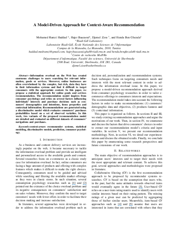(PDF) A model-driven approach for context-aware recommendation