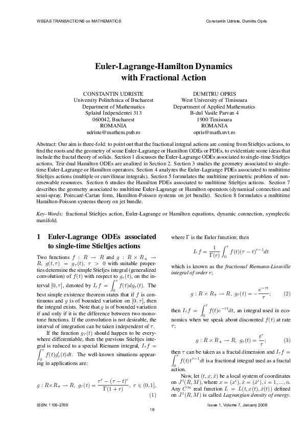 Pdf Euler Lagrange Hamilton Dynamics With Fractional Action