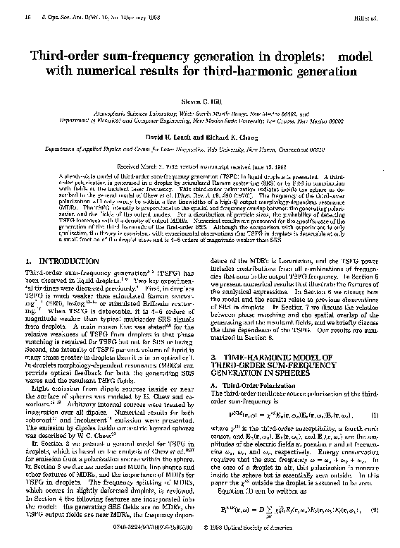 (PDF) Third-order sum-frequency generation in droplets: model with ...