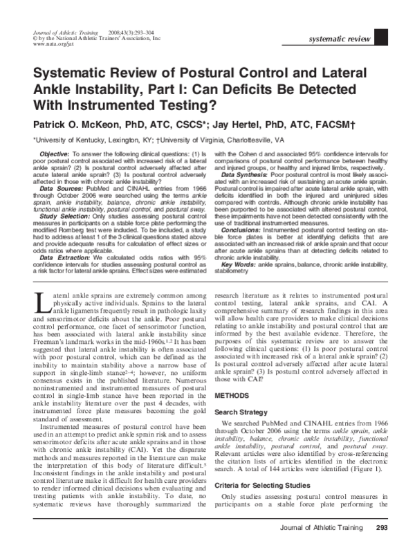 (PDF) Systematic Review of Postural Control and Lateral Ankle Instability, Part II: Is Balance ...