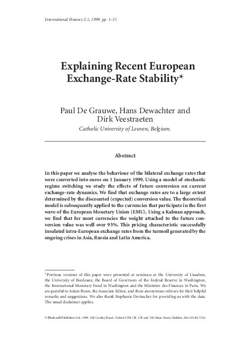 (PDF) Explaining Recent European Exchange-Rate Stability