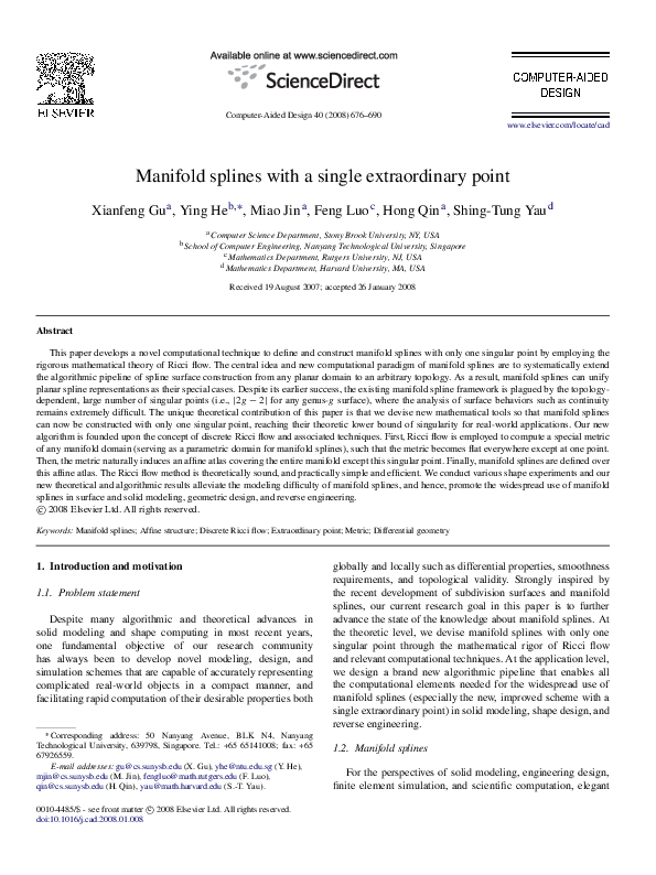 (PDF) Manifold splines with a single extraordinary point