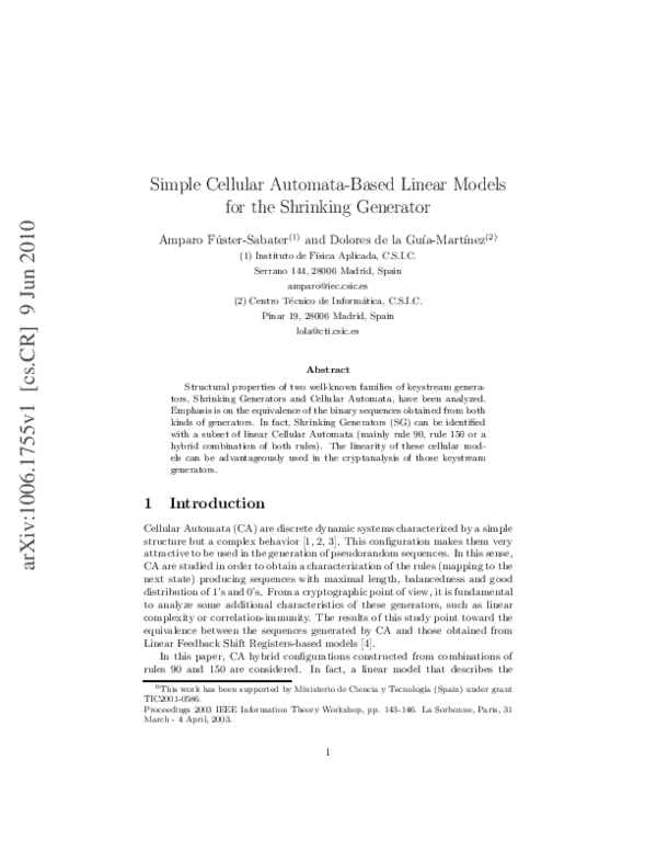 Pdf Simple Cellular Automata Based Linear Models For A Class Of