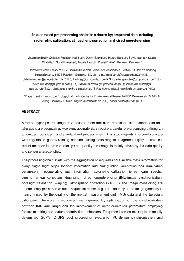 (PDF) An automated pre-processing chain for airborne hyperspectral data including radiometric ...