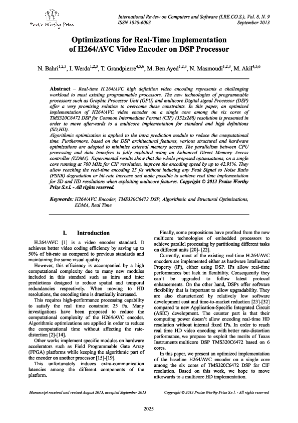 Pdf Optimizations For Real Time Implementation Of H264avc Video Encoder On Dsp Processor 6003