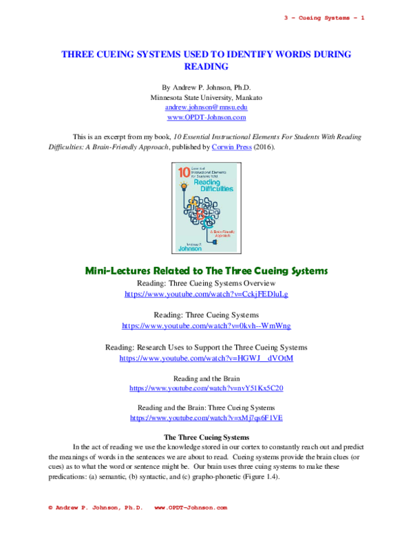 (PDF) RESEARCH TO UNDERSTAND AND SUPPORT THE 3-CUEING SYSTEM MODEL FOR IDENTIFYING WORDS WHILE ...