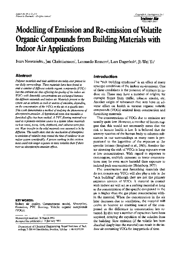 (PDF) Modelling of Emission and Re-emission of Volatile Organic ...