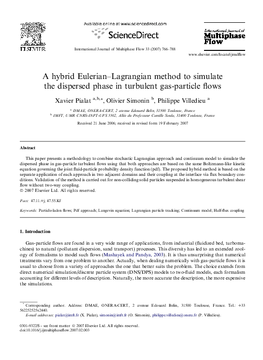 Pdf A Hybrid Eulerian Lagrangian Method To Simulate The Dispersed Phase In Turbulent Gas