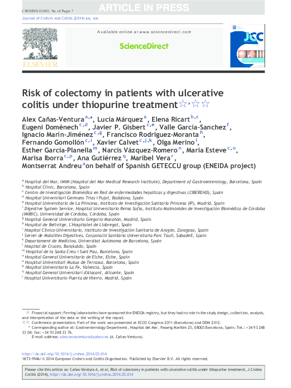 (PDF) Risk of colectomy in patients with ulcerative colitis under ...