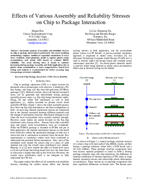 (PDF) Effects of various assembly and reliability stresses on chip to ...