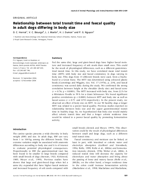 (PDF) Relationship between total transit time and faecal quality in ...