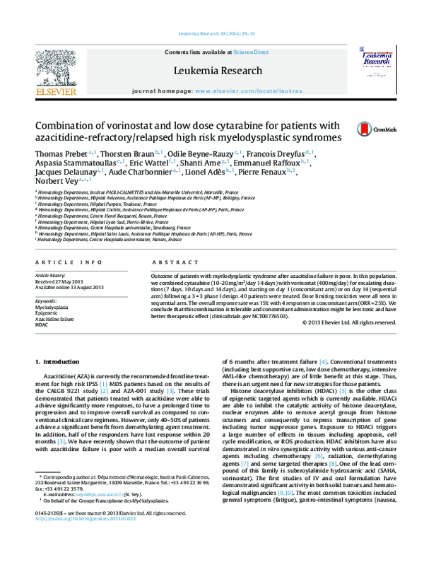 (PDF) Combination of vorinostat and low dose cytarabine for patients ...