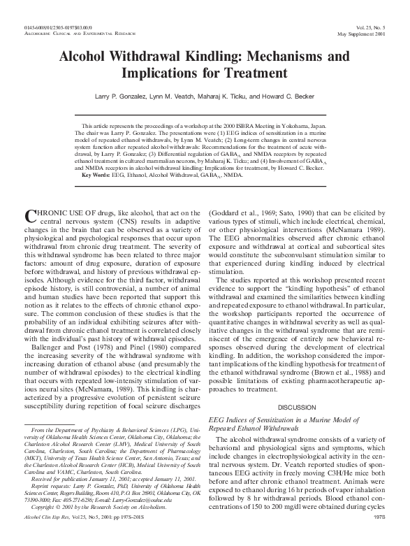(PDF) Alcohol Withdrawal Kindling: Mechanisms and Implications for ...