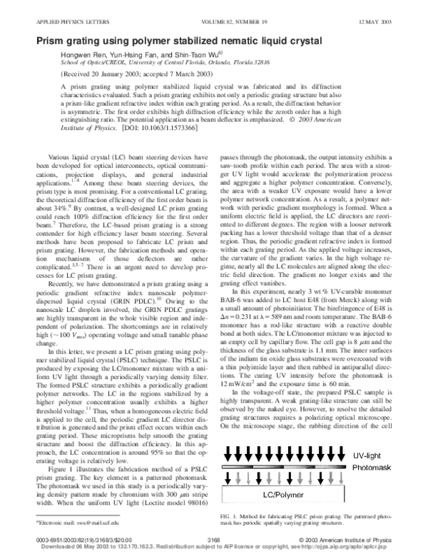 (PDF) Prism grating using polymer stabilized nematic liquid crystal