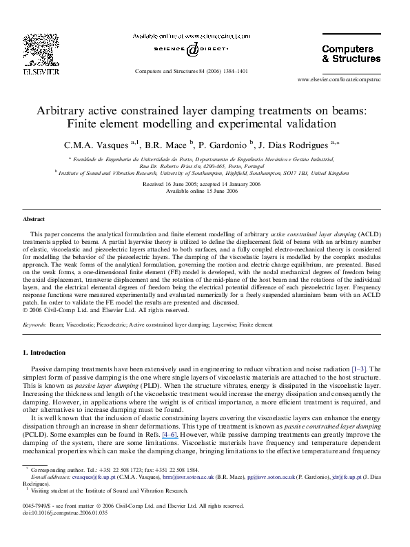 Pdf Arbitrary Active Constrained Layer Damping Treatments On Beams