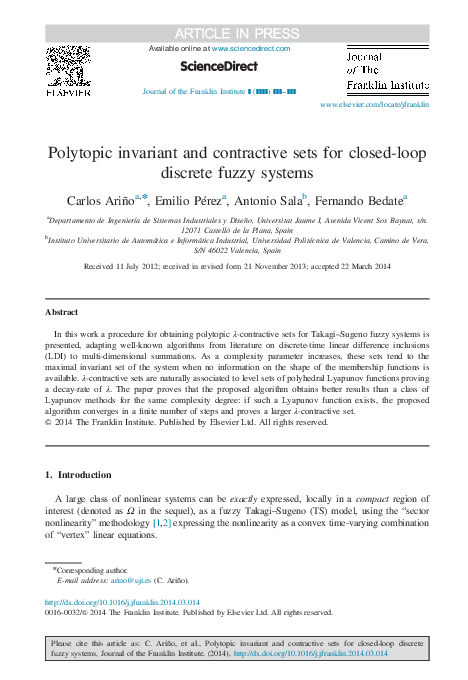 Pdf Polytopic Invariant And Contractive Sets For Closed Loop Discrete Fuzzy Systems