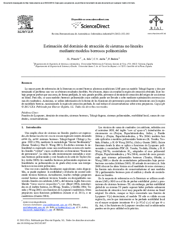 (PDF) Domain of attraction estimation for nonlinear systems with fuzzy polynomial models ...