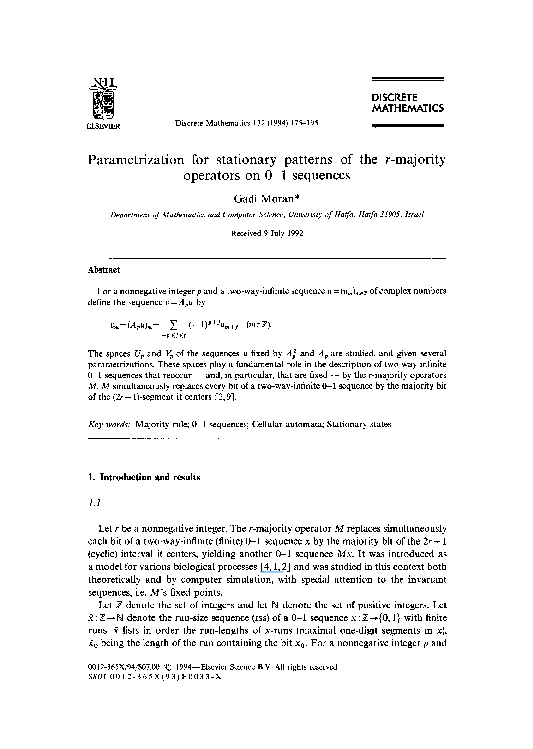 Pdf Parametrization For Stationary Patterns Of The R Majority