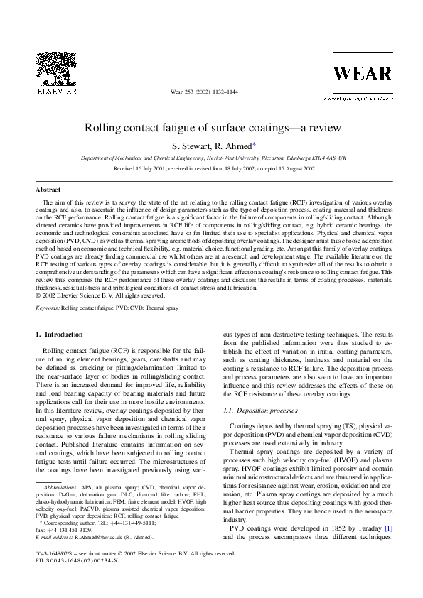 (PDF) Rolling contact fatigue of surface coatings—a review