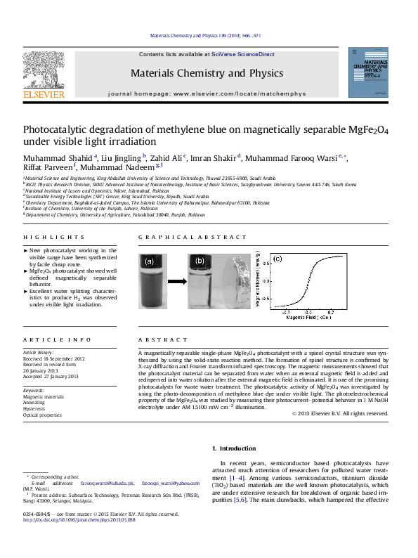 Pdf Heterogeneous Photocatalytic Chlorination Of Methylene Blue Using A Newly Synthesized Tio2
