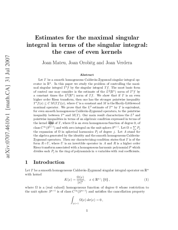 Pdf Estimates For The Maximal Singular Integral In Terms Of The Singular Integral The Case Of