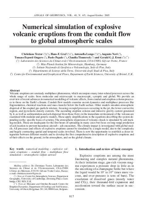 (PDF) Numerical simulation of explosive volcanic eruptions from the ...
