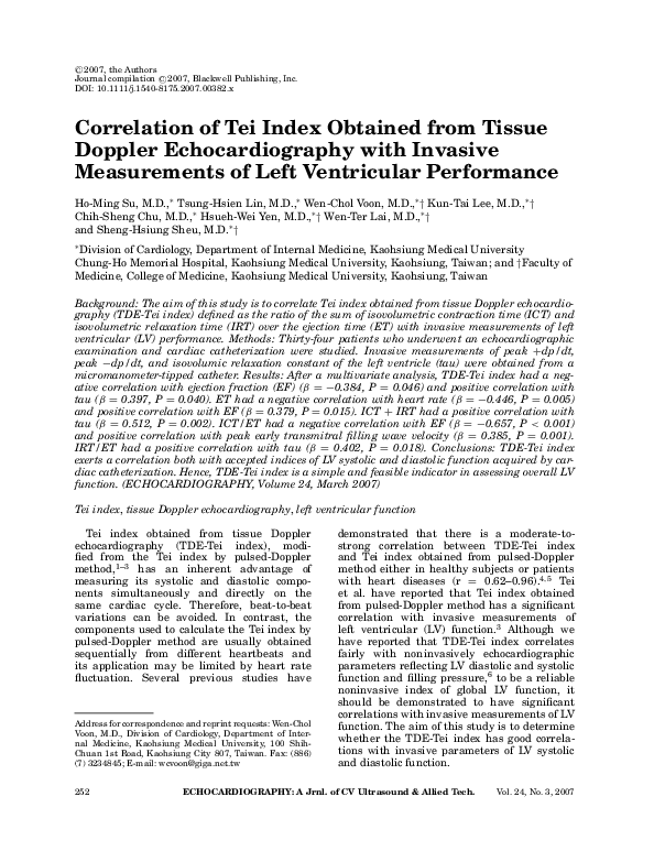 (PDF) Correlation of Tei Index Obtained from Tissue Doppler ...