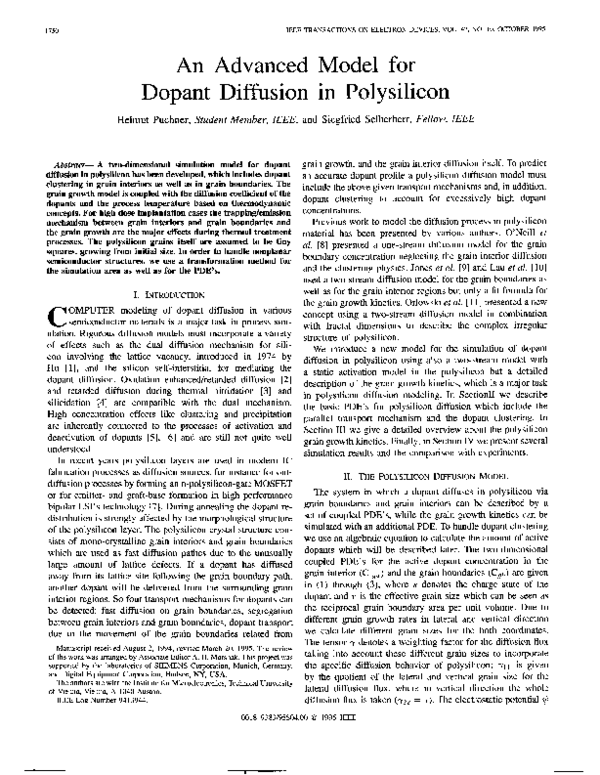 (PDF) An Advanced Model for Dopant Diffusion in Polysilicon