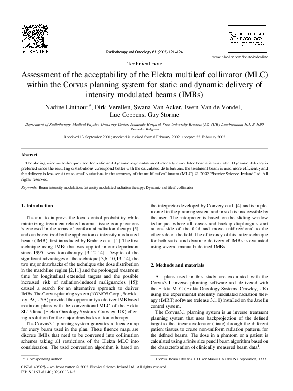 (PDF) Assessment of the acceptability of the Elekta multileaf ...