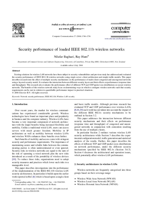 Pdf Security Performance Of Loaded Ieee 802 11b Wireless Networks