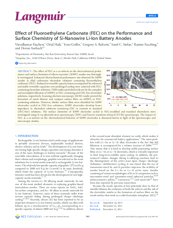 (PDF) Effect of Fluoroethylene Carbonate (FEC) on the Performance and ...