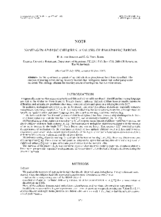 (PDF) Naming in aphasic children: Analysis of paraphasic errors